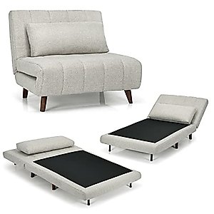 DNATS Convertible Sofa Bed 3 Position Folding Sleeper Chair w/Pillow Beige/Gray/Blue (Color : A)