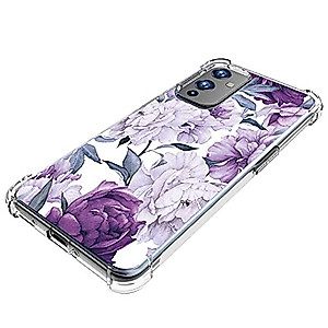 FollmeAir for Oneplus 9 5G Case (Not fit Oneplus 9 Pro), Slim Flexible TPU Bumper Shock Absorption Rubber Soft Silicone Case Cover Fit for Oneplus 9 5G (Purple Flower)