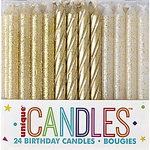 Dazzling Glitter & Gold Spiral Birthday Candles - 24ct Assorted Pack - Premium Quality, Long-Lasting & Elegant Design - Ideal for All Occasions