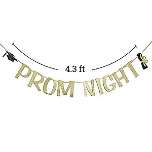 Prom Night Gold Glitter Banner, Prom Party Paper Decors Backdrops, Graduation Garland, Class of 2023 Grad Party Decorations Supplies (Gold)