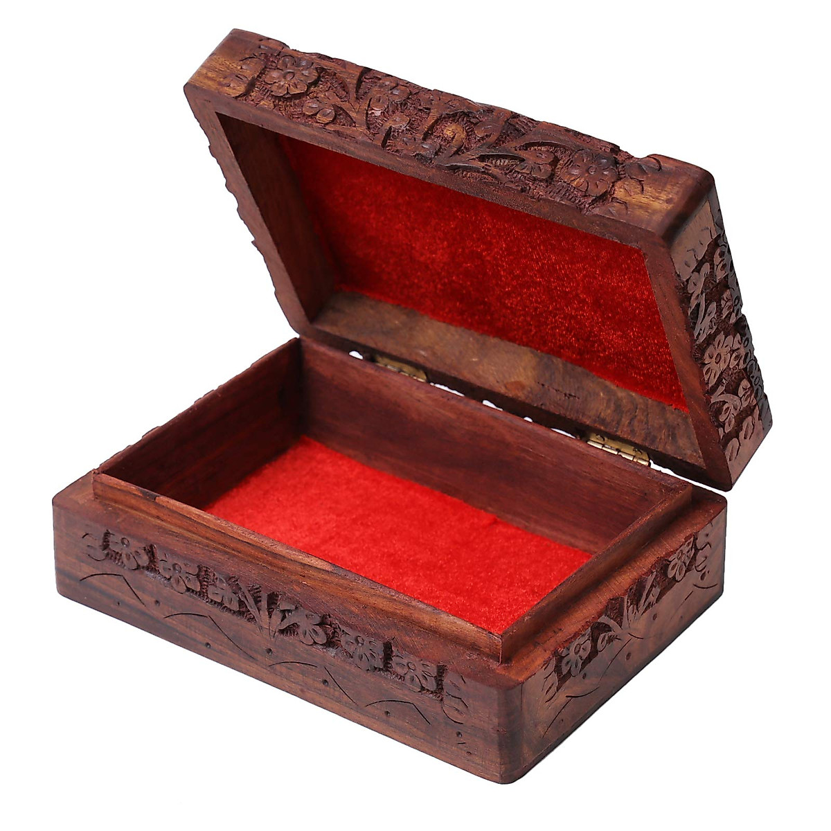 Artisans Of India Wooden Trinket Box 7 x 5 inches Sheesham Wood Jewelry Organizer Keepsake Box Treasure Chest Trinket Holder Watch Box Storage Box Beautifully Carved in Moon Theme