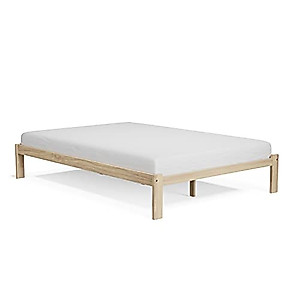 Alaska Wooden Platform Bed Solid Pine Wood Full XL Size Bed Unfinished with Wooden Slats Mattress Support/No Box Spring Needed/Suitable for Adults