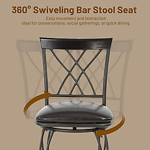 FurnitureR Classic Barstools Set of 2, Elegant Metal Back and Footrest Swivel Counter Height Bar Stools for Kitchen Island Pub, Bistro, Restaurant - Black (24 Inch)