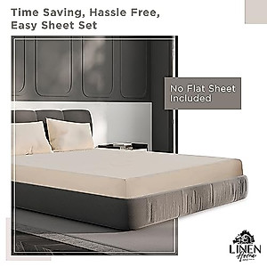 Linen Home 100% Cotton Percale Fitted Sheet Set Twin Size, Ivory, Deep Pocket, 2 Piece - 1 Deep Pocket Fitted Sheet and 1 Pillowcase, Crisp Cool and Strong Bed Linen