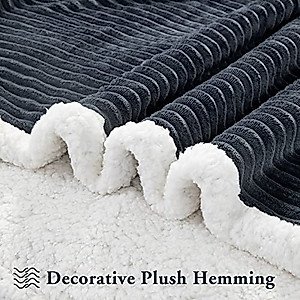 LBRO2M Sherpa Striped Fleece Bed Blanket, King Size Super Soft Fuzzy Plush Warm Cozy Fluffy Flannel Microfiber Couch Throw, Double Reversible Luxurious Blankets