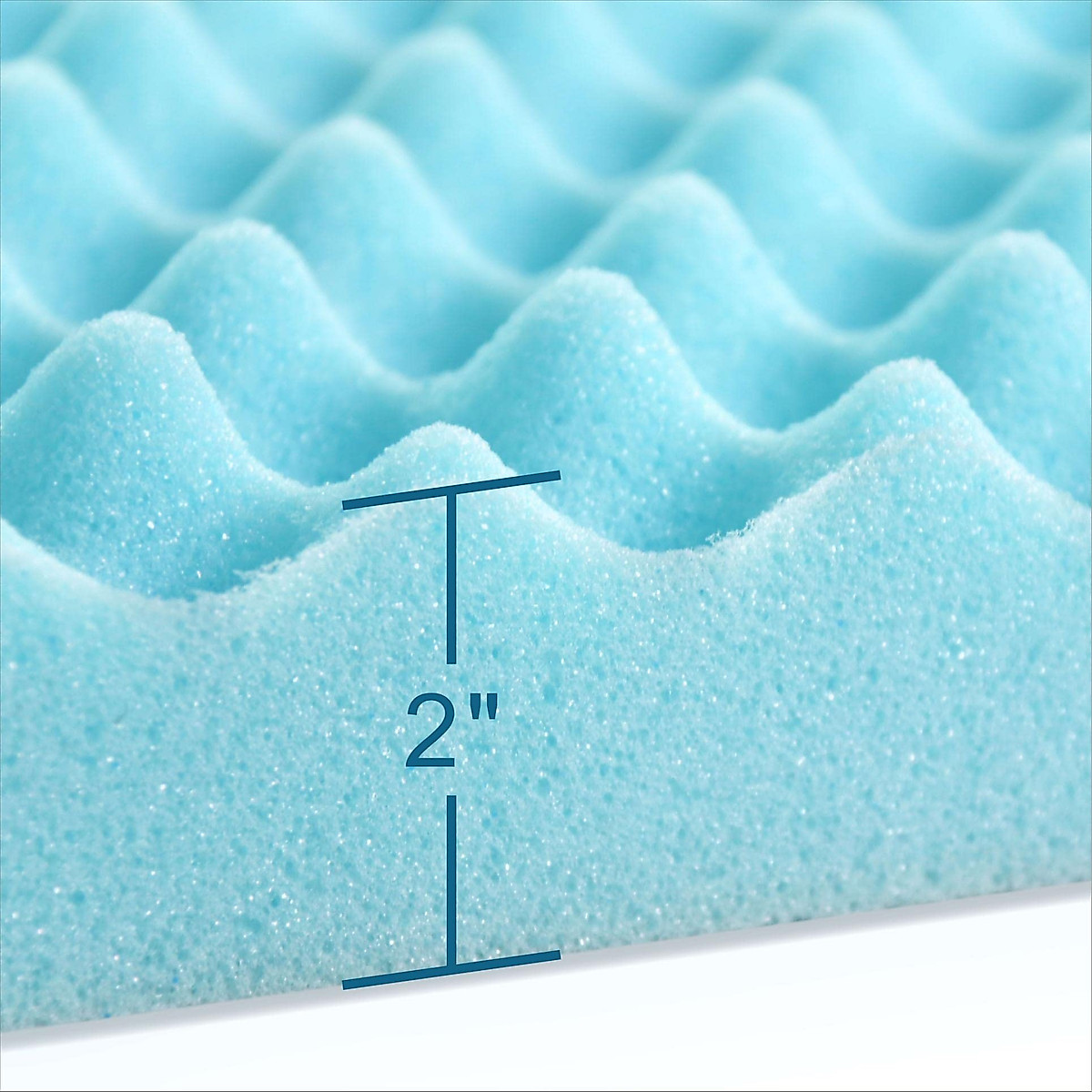 Askme Mattress Topper Queen 2 Inch Convoluted Gel Memory Foam with Bonus Machine Washable Cover Air Flow Design｜US and Euro Certified Blue 2 Inch Convoluted