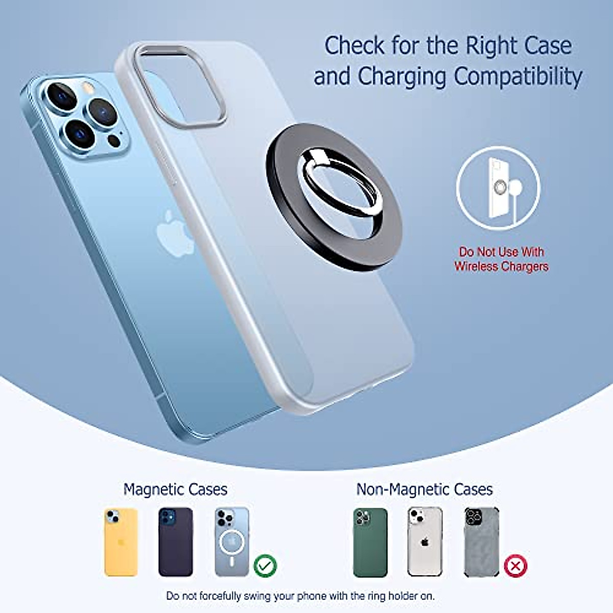 Magnetic Phone Ring Holder for MagSafe, CreaDream Magnetic Finger Phone Ring Grip Stand, Adjustable Kickstand, Compatible with iPhone 15 14 13 12, Pro, Pro Max, Plus, Mini, Black