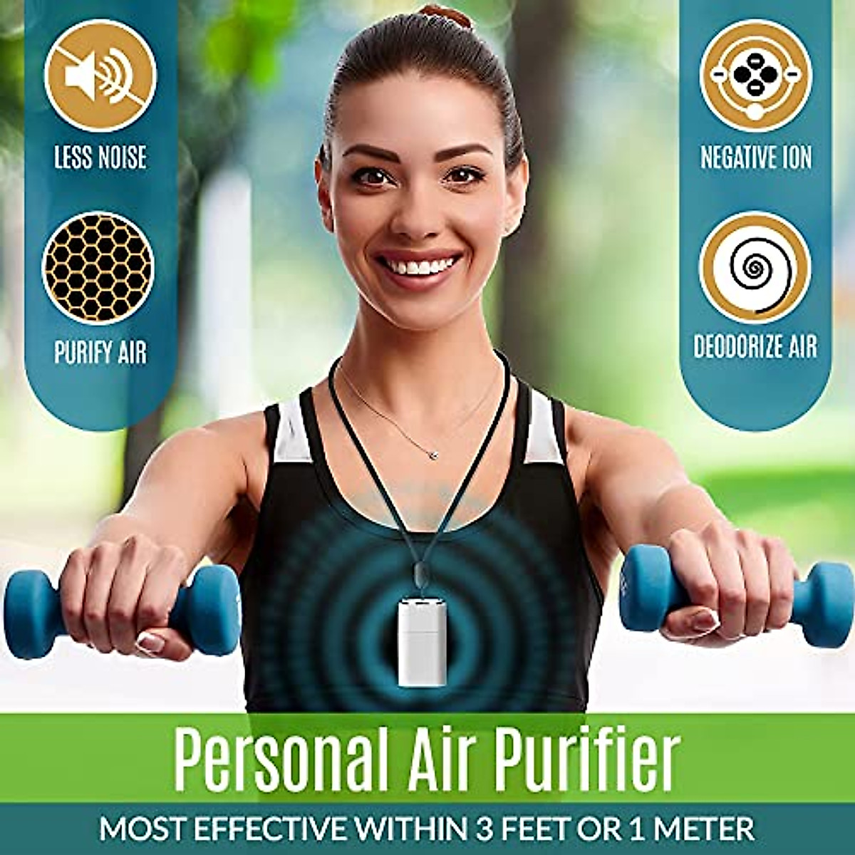 Portable Air Purifier Necklace - Rechargeable and Wearable Personal Air Device for Kids and Adults - Portable & Travel Size, Use at Home, Office, Car, Grocery Store, School or Outdoor Activities