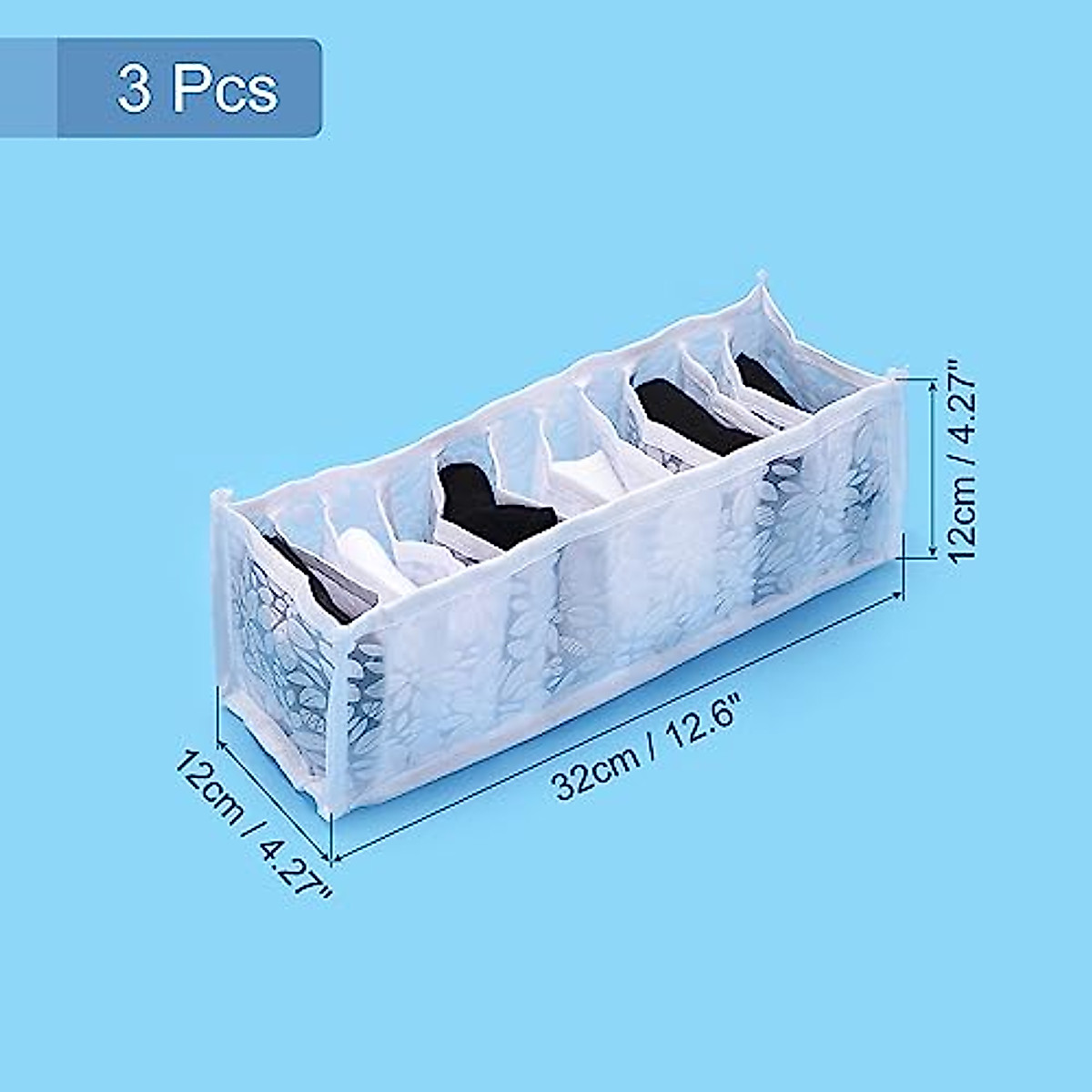 uxcell 3pcs Underwear Sock Organizer, Wardrobe Storage Organizer Foldable Drawer Divide Storage Box for Clothes, Socks, Underwear, Flower White