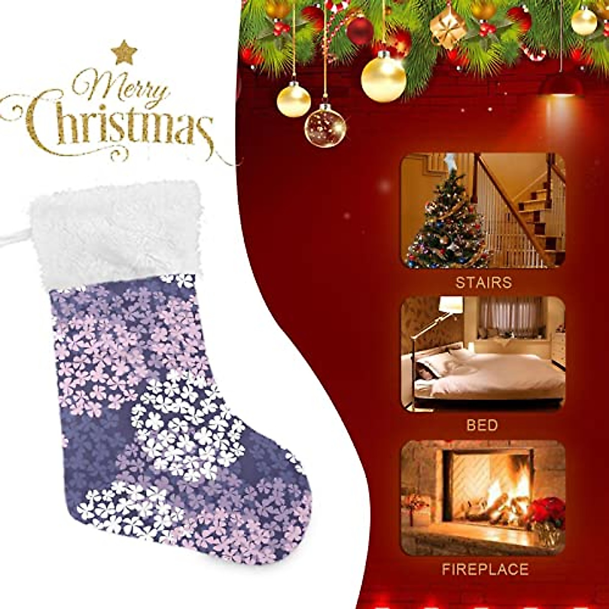 Kigai Christmas Stockings Purple Hydrangea Flower Large Candy Stockings Stuffers Kids Cute Xmas Sock Decorations 1PC for Home Holiday Party 12" x18"