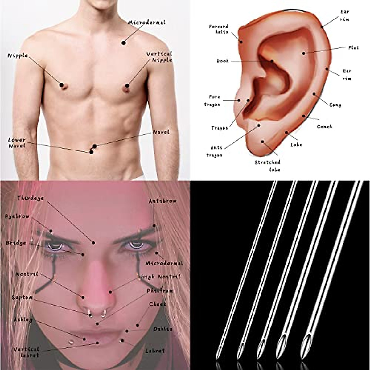 100pcs Ear Nose Piercing Needles,CINRA Body Piercing Needles Tattoo Supply Assorted 12G Size Body Art Piercing Needles Tool for Piercing Supplies (12G)