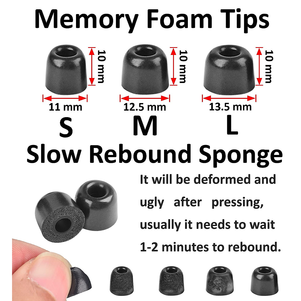 A-Focus WF-1000XM4 Case Ear Tips Kit, Silicone Cover 3 Pairs Memory Foam Noise Reduce Comfortable EarTips with Carabiner Accessories Set Compatible with Sony WF-1000XM4 Black