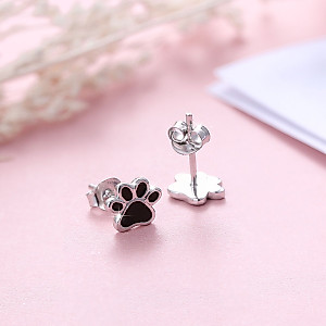 S925 Sterling Silver Puppy Dog Cat Pet Paw Print Stud Earrings