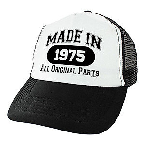 50th Birthday Gifts for All Made in 1975 All Original Parts Turning 50 Birthday Party Trucker Hat Black