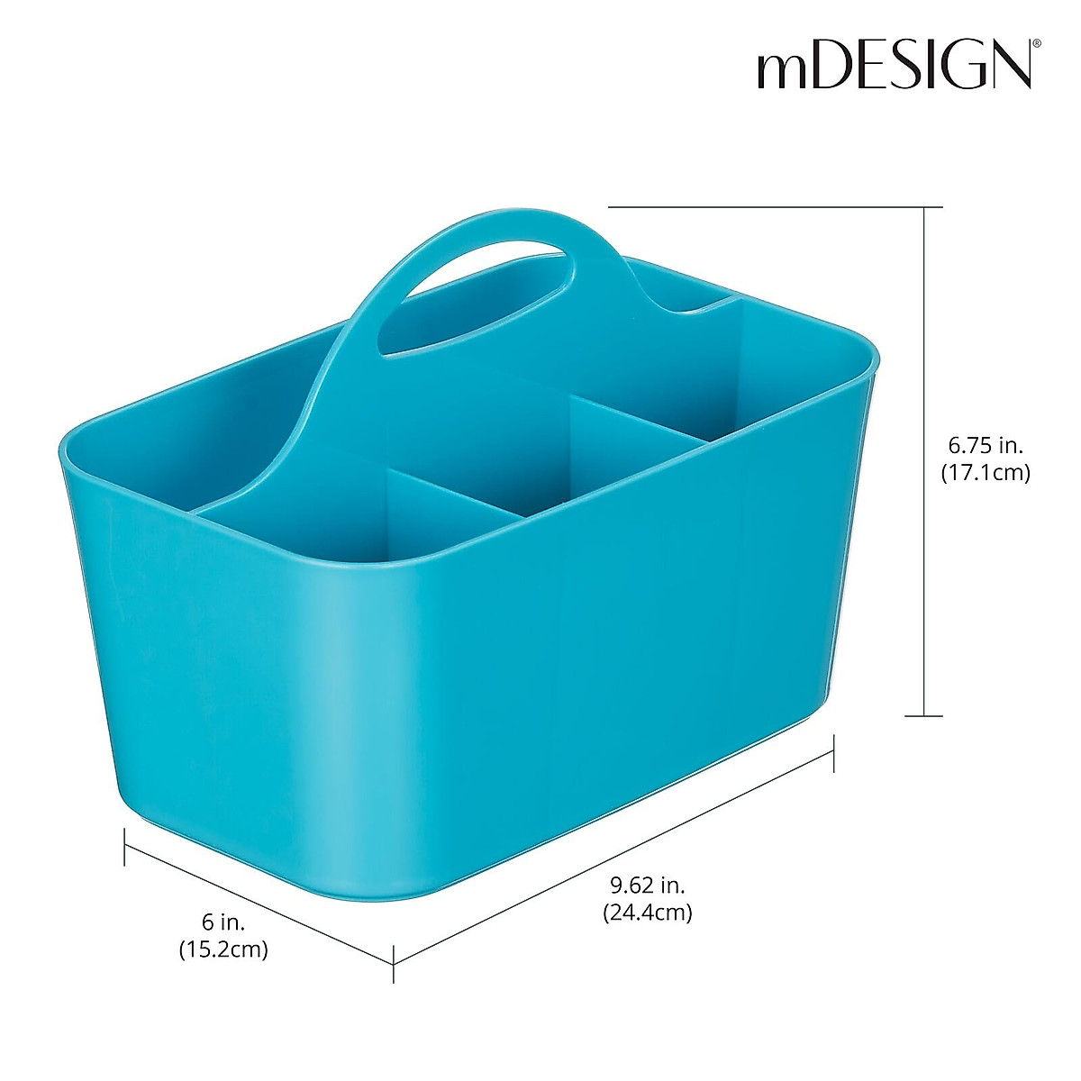 mDesign Small Plastic Shower/Bath Storage Organizer Caddy Tote with Handle for Dorm, Shelf, Cabinet - Hold Soap, Shampoo, Conditioner, Combs, Brushes, Lumiere Collection, Ocean Blue