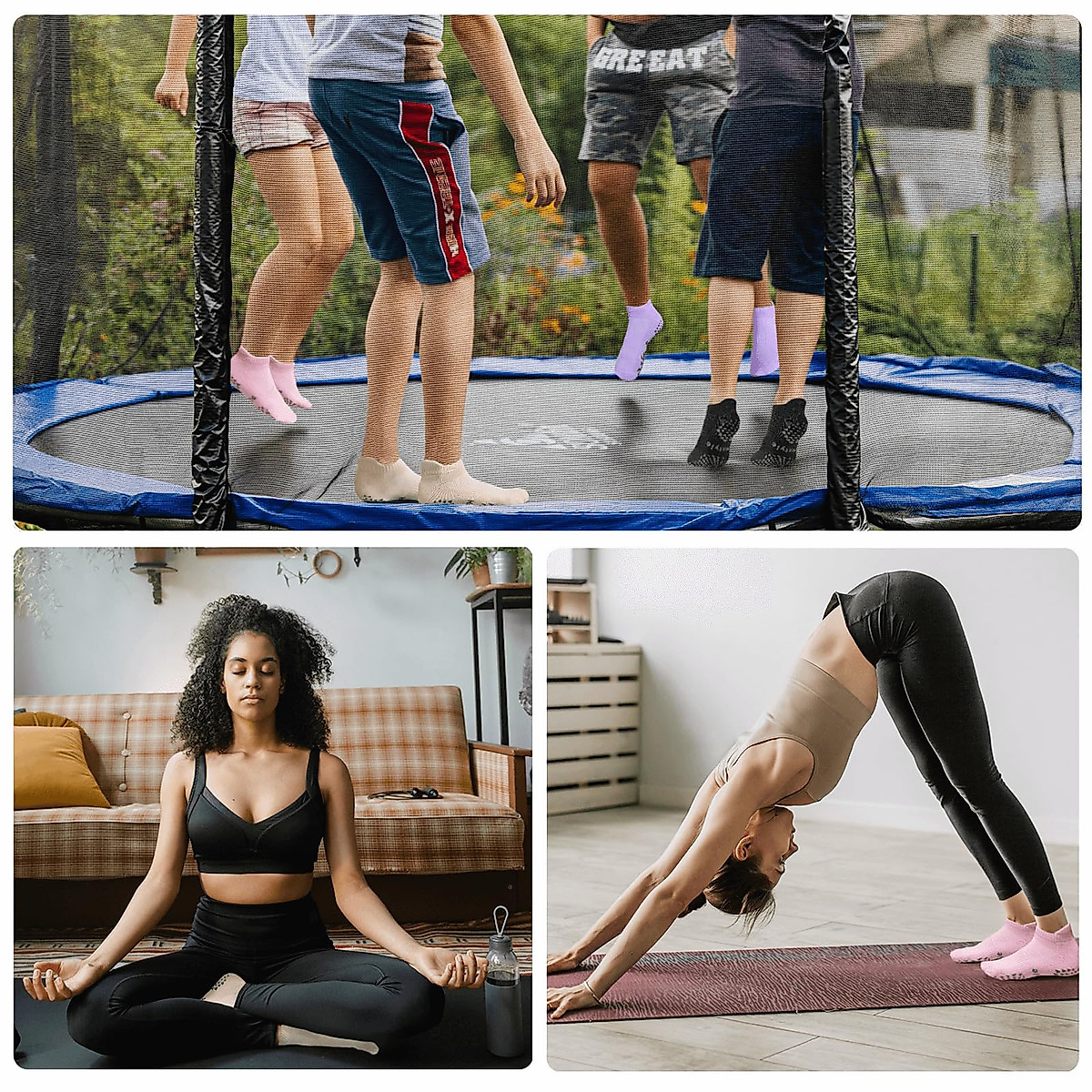 Hstyle Yoga Socks with Grips for Women and Men, Ideal for Ballet, Barre, Barefoot Workout, Pilates Grip Socks Non Slip Socks 6 Pairs of Mix Color 1 S-M