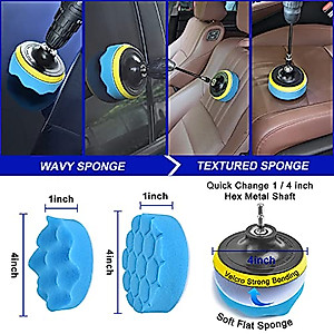 21Pcs Car Detailing Brush Set, Car Detailing Kit, Auto Detailing Drill Brush Set, Car Detailing Brushes, Car Buffing Sponge Pads Kit,Car Wash Kit,Car Cleaning Tools Kit for Interior,Exterior,Wheels