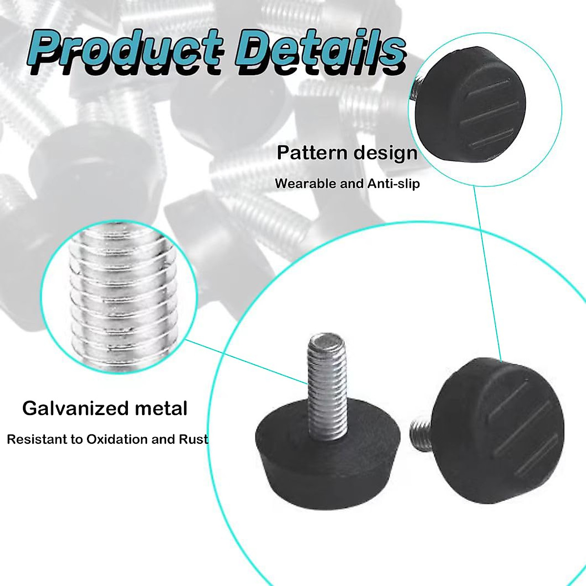 Holmgillick 20pcs M8 Thread Adjustable Furniture Levelers, Galvanized Steel with Black PP Non-Skid Base, Suitable for Tables, Chairs, Cabinets