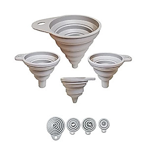 Silicone Collapsible Funnel Set of 4, 3different Size,1 for S, 2 for M,1for L, Kitchen Gadgets Foldable Funnel for Water Bottle Liquid Transfer Food Grade (Grey)