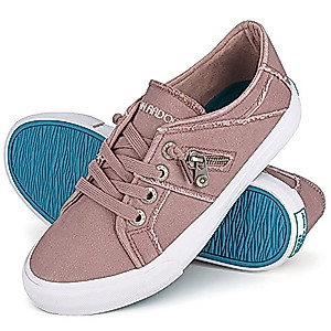 JENN ARDOR Slip-On Sneakers Women's Walking Shoes Dressy Casual Canvas Sports Tennis Loafers Retro Fashion Comfy Cute Zipper Decor Flats Pink