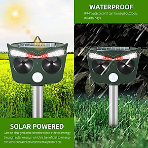 Jahy2Tech Ultrasonic Solar Animal Repeller Outdoor Animal Repellent with Motion Sensor,6 Frequency Setting,Loud Deterrence Sound,16 Flashing Lights,Deer Cat Dog Raccoon Squirrel Deterrent Device