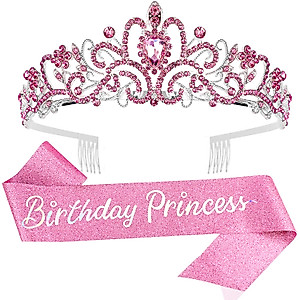 Birthday Tiaras for Women, Princess Crown Tiara, Happy Birthday Crowns for Women, Birthday Crown for Girls Birthday Sash, Happy Birthday Decorations for Women, Birthday Accessories