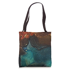 Orange & Deep Teal Modern Art Alcohol Ink Distressed Pattern Tote Bag