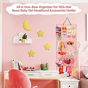 Bow Holder for Girls Hair Large Capacity, Felt Clips Storage Hanger Bows Organizer, Baby Headbands Wall Hanging Organiser Accessories, Set Holder, Pink, (J-1)