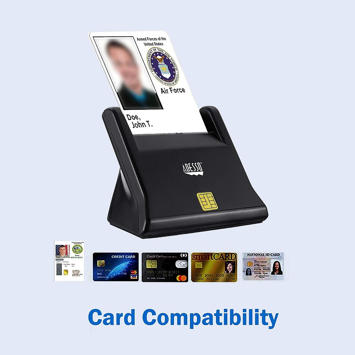 Adesso SCR-300 Desktop Smart ID Credit Card Reader CAC Card Reader Military, DOD USB Common Access CAC, Compatible with Windows, Mac OS