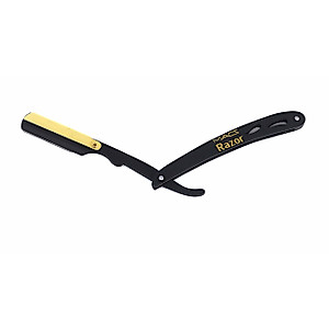 Black & Gold Combination Stainless Steel Barber Straight Edge Razor with Hi-Chromium Derby 100 Count Blades - Made of Platinum Stainless Steel - with Easy Blades Replacement Mechanism - Macs-045B1