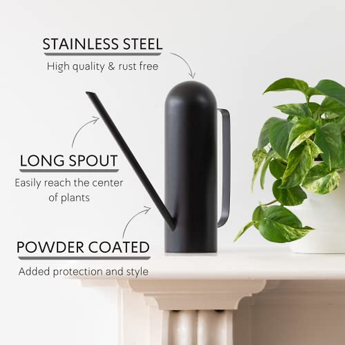 Indoor Watering Can with Long Spout - 50 Ounce Black Watering Can for Indoor Plants - Large Water Can for Plants - House Plant Water Can - Indoor Plant Watering Can