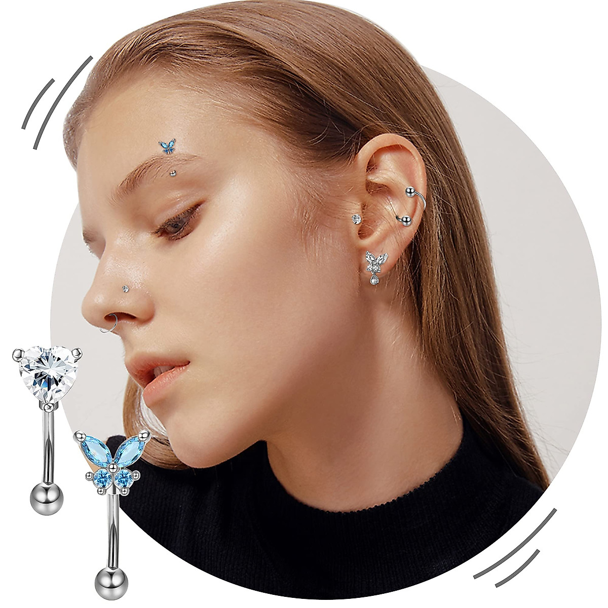 Magitaco 16G Cartilage Earrings Stud Hoop for Women Surgical Steel Forwards Helix Earring Eyebrow Rings Hoop Rook Daith Conch Earrings Nose Septum Rings Tragus Piercing Jewelry