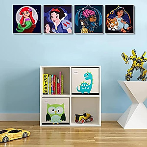 FQOVKYN 4 Pack Paint by Number for Kids with Wooden Frame-Cartoon Paint by Numbers for Kids Ages 4-8-12,Easy Paint with Numbers DIY Acrylic Oil Painting Kits for Home Wall Decor(8X8inch)