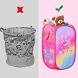 Pop Up Laundry Hamper, 2 Pack Foldable Kids Pop-up Mesh Hamper with Durable Handles, Protable Laundry Basket for Kids Room (Unicorn)