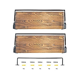 Montle Home Wood Storage Shelves, Wall Mounted Floating Shelves for Bathroom and Kitchen in Carbonized Natural, Set of 2