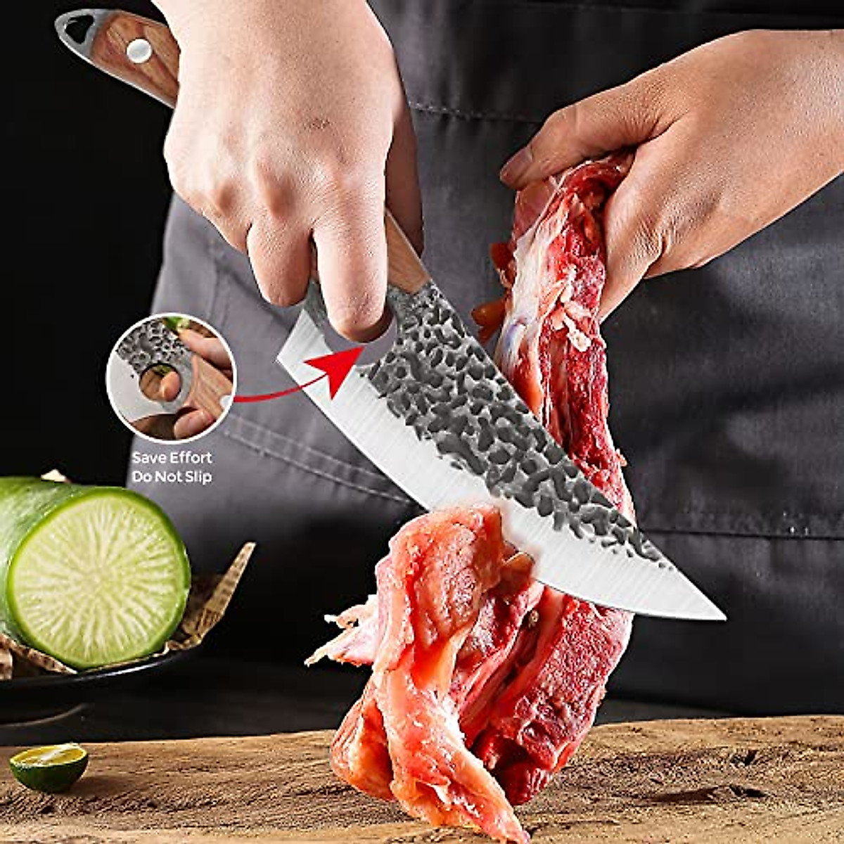 ZENG Butcher Knife, Viking Knife Boning Knife Hand Forged Hussk Japanese Knife with Sheath Kitchen Chef Knife Caveman Knife Ultimo Knives Fillet Knife Meat Cutting Knives for BBQ Deboning Vegetables