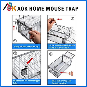 AOK Home Live Humane Cage Trap for Squirrel Mouse Rat Mice Rodent Animal Catcher for Indoor and Outdoor Small Animal 11x5.5x4.5 inch