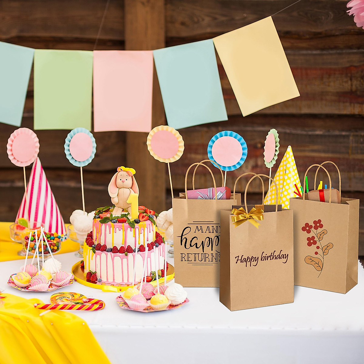 GITMIWS 30 Pack Small Brown Kraft Paper Bags, 6''x3.15''x8.25'' Small Craft Paper Bags with Handles Bulk, Grocery Retail Paper Bags for Small Business, Party Favors Take Out Sacks