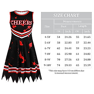 Liitrsh Cheerleader Costume Girls Cheerleading Halloween Cosplay Scary Outfit Bloody Dress Accessories for Party (Fearleader,7-8 Years)