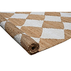 Antep Rugs Natural 6x9 Indoor Hand Woven Fiber Jute Diamond Area Rug (Natural-Off White, 6'7" x 9')
