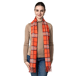Achillea Scottish Tartan Plaid Cashmere Feel Winter Warm Scarf Unisex (Orange Plaid)