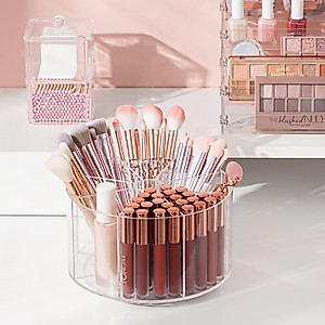 HBlife Clear 360 Rotating Makeup Brush Holder Organizer, 8.26 x 8.26 x 4.48 Inches Acrylic Makeup Organizer with 8 Compartments