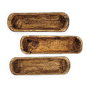 18"-21" Farmhouse Brown Baguette Dough Bowl, Decorative Bowl, Table Center Piece, Decorative Wood Bowl The New Dawn Bowl