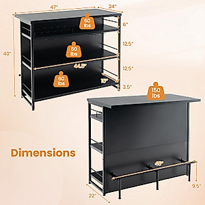 Giantex Home Bar Unit, 4 Tier Liquor Bar Table with Footrest, Wine Bottle Racks, Glass Holder, Industrial Corner Mini Coffee Bar Cabinet for Home Kitchen Pub (Black)