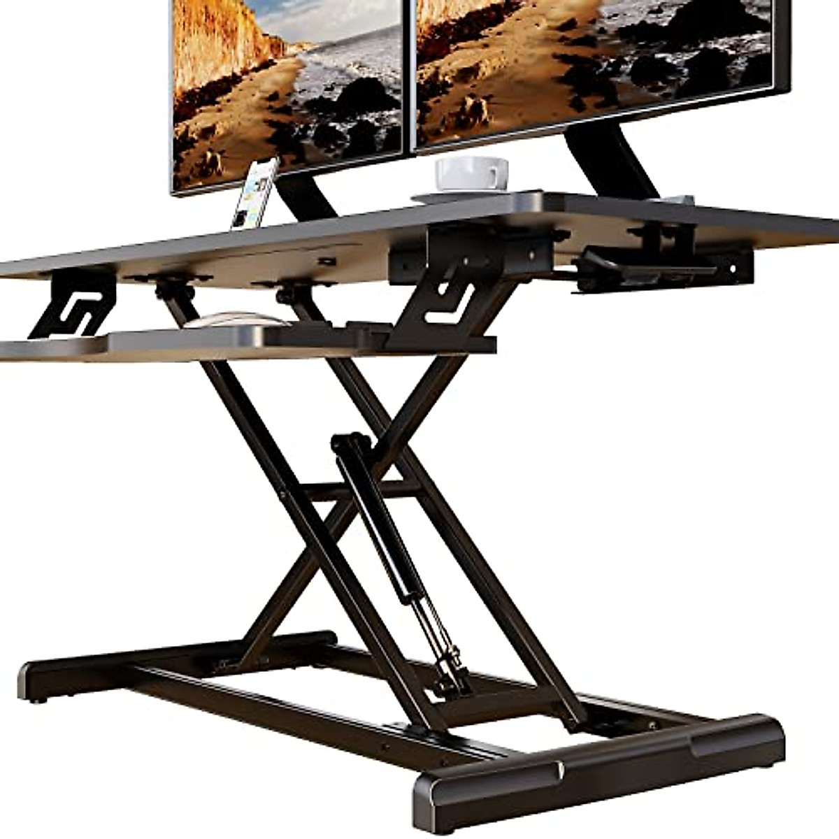 Lubvlook Standing Desk Converter, 42" Height Adjustable Sit Stand Desk Riser for Dual Monitors with Keyboard Tray, Black