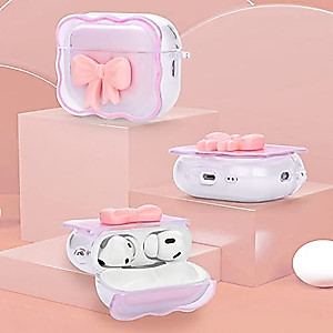 Cute AirPod Pro 2 Case with Keychain, 3D Pink Bow Design Soft Clear Protective Cover Compatible for AirPods Pro 2nd Generation 2022 Case for Women and Girls