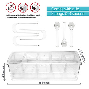 7Penn Condiment Tray with Ice Chamber, 5 Condiment Containers, Lid, 3 Tongs, 3 Spoons - Chilled Condiment Server Caddy
