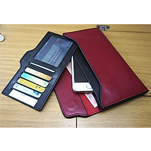 NIGEDU Women Long Wallet Genuine Cowhide Leather Cards Holder Clutch Purse Phone Bag (Wine Red)