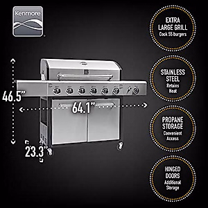 Kenmore PG-A40611S0L 6 Burner Cabinet Style Propane Gas BBQ Grill with Side Burner, 73000 Total BTU, Stainless Steel