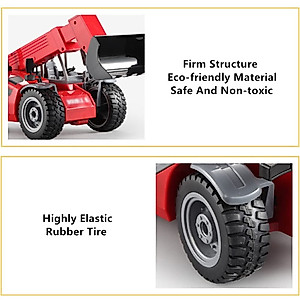 HJLXMF 1:20 Remote Control Telescopic Arm Loading Forklift 2.4G 6CH RC Truck Simulation Boom Shrinking Shovel Engineering Car Boy Toys (with Simulated Stone)